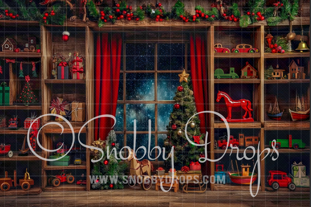 Cozy Toy Shelves Fabric Backdrop OC33 by Snobby Drops USA