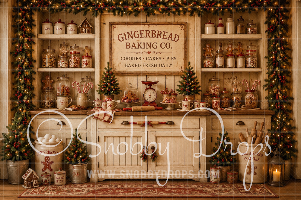 Gingerbread Baking Co Fabric Backdrop by Snobby Drops