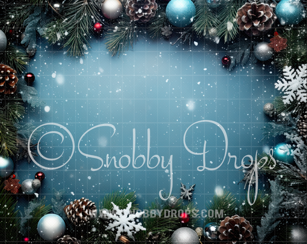 Blue Ornament Fabric Rubber Backed Floor Wee Drop by Snobby Drops