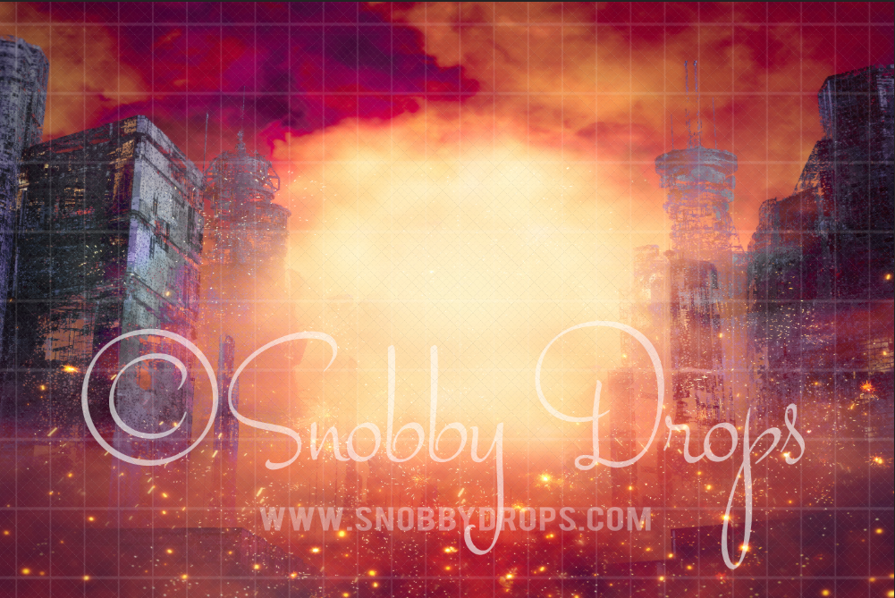 Snobby Drops Burning City Super Hero Fabric Backdrop Made in the USA