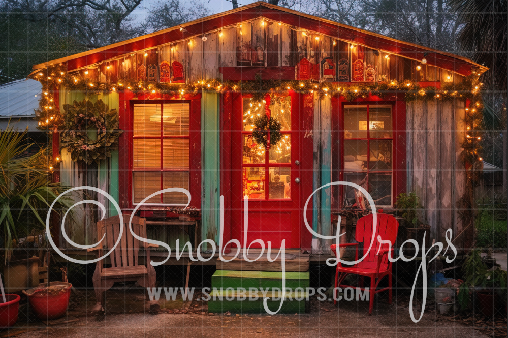 Cajun Christmas Shack Fabric Backdrop by Snobby Drops