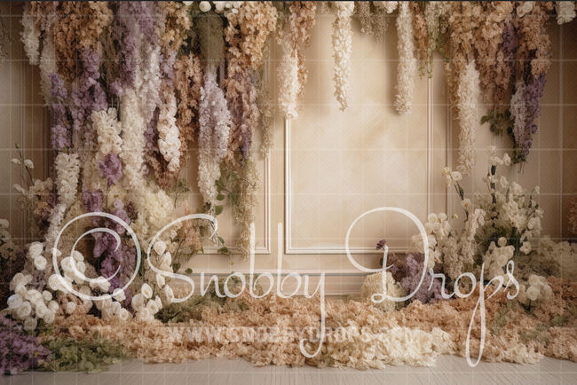 Snobby Drops Cascading Flowers Dusky Purple and Ivory Wisteria Fabric