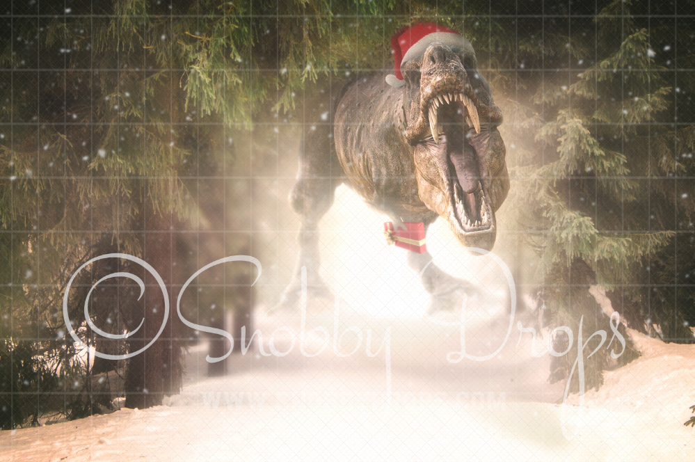 Snobby Drops Christmas T-Rex Chase Fabric Backdrop Made in the USA