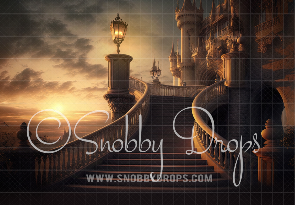 Snobby Drops Cinderella Stairs Princess Castle Fabric Backdrop Made in