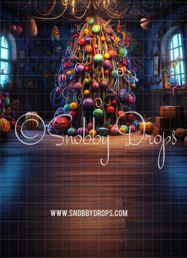 Snobby Drops Dark Christmas Tree Fabric Backdrop Sweep Made in the USA
