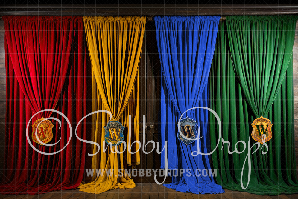 Four Wizard Houses Curtains Fabric Backdrop by Snobby Drops