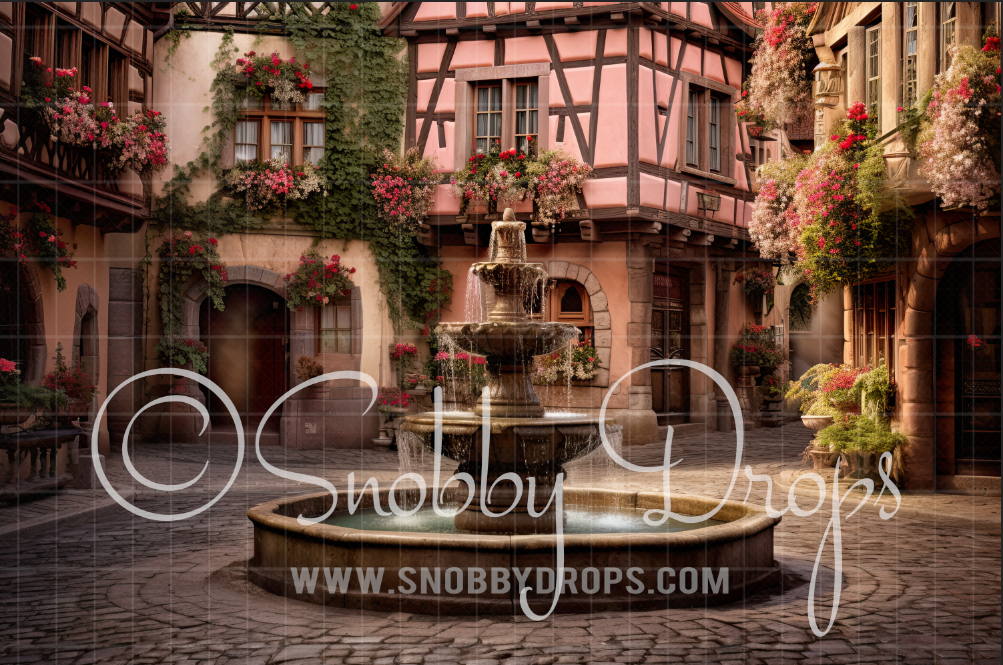 French Town Fountain Fabric Backdrop by Snobby Drops