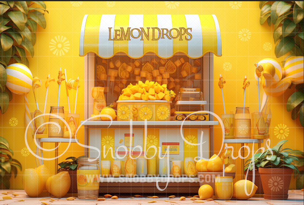 Lemon Drops Lemonade Stand Fabric Backdrop by Snobby Drops
