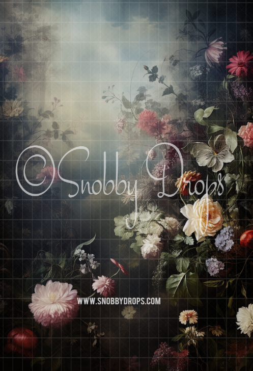 Meet Me at Dusk Painterly Floral Fabric Backdrop Sweep by Snobby Drops