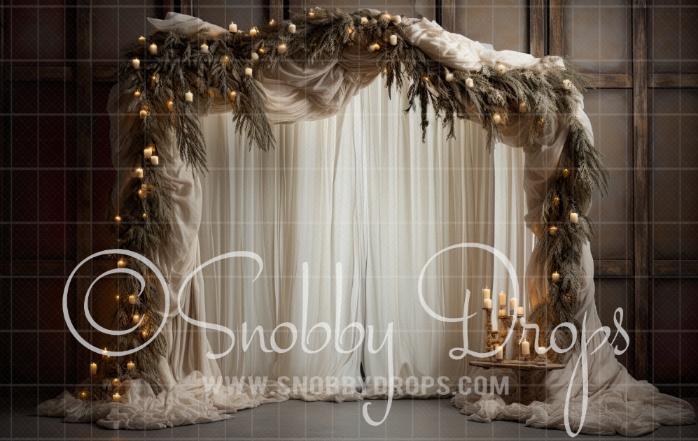 Natural Christmas Lighted Curtain Fabric Backdrop by Snobby Drops