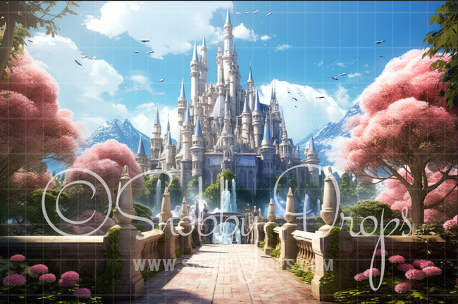Snobby Drops Painterly Princess Path to Fairytale Castle Fabric