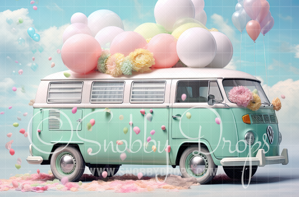 Pastel Green Candy Van Fabric Backdrop by Snobby Drops