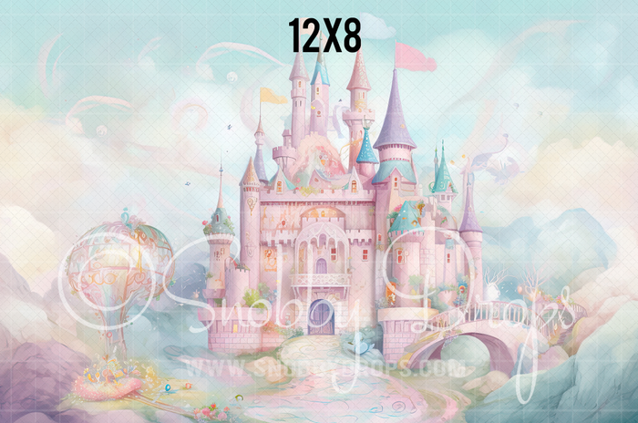 Snobby Drops Pastel Painterly Princess Castle Fabric Backdrop Made in