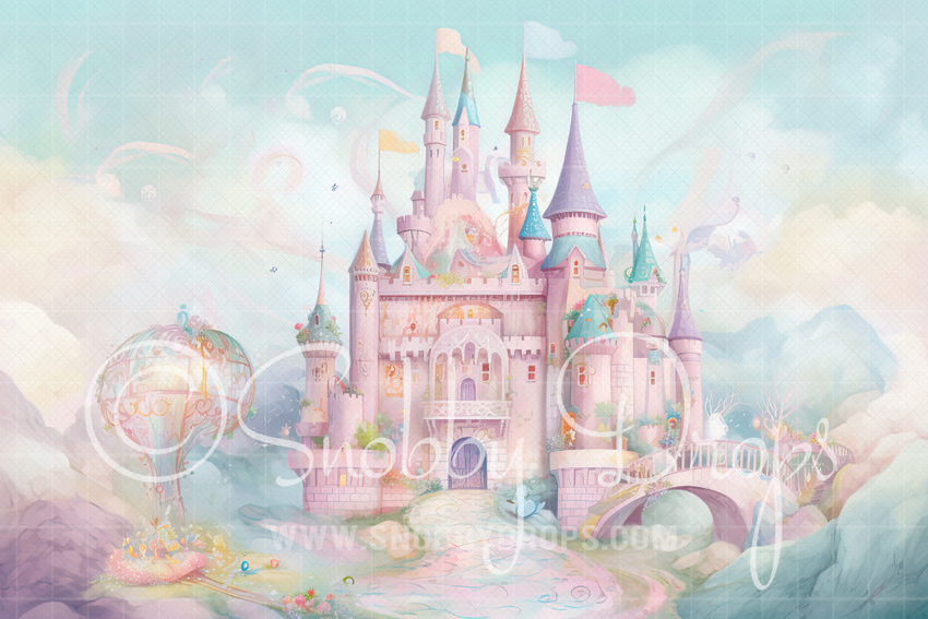Snobby Drops Pastel Painterly Princess Castle Fabric Backdrop Made in