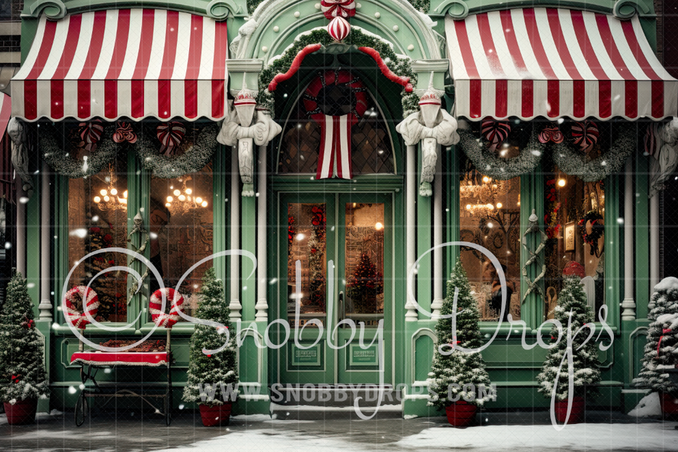 Peppermint Stripes Christmas Shop Fabric Backdrop by Snobby Drops