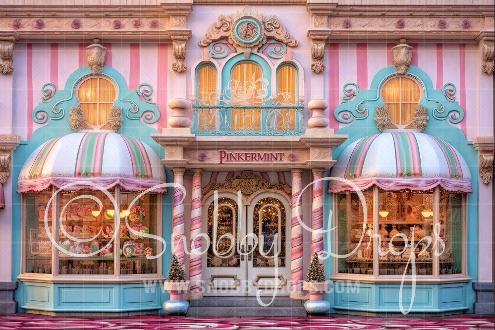 Snobby Drops Pinkermint Candy Shop Storefront Fabric Backdrop Made in