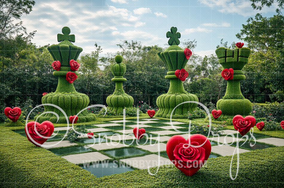 Queen's Chess Garden Garden Path Fabric Backdrop by Snobby Drops USA