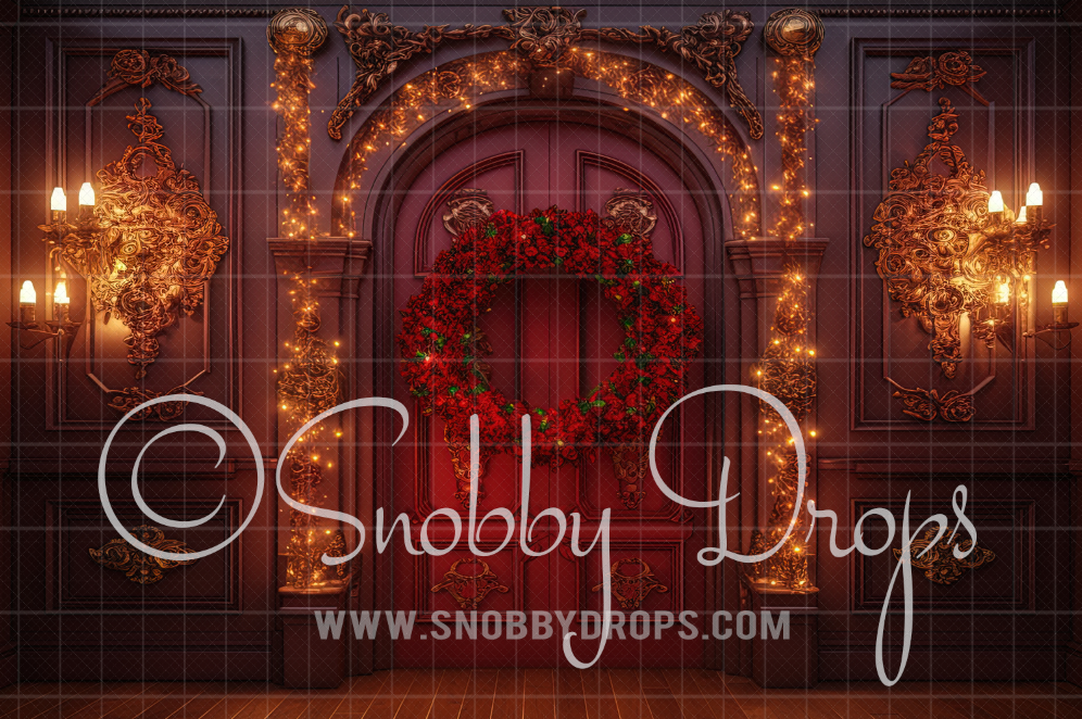 Snobby Drops Red Christmas Door Fabric Backdrop Made in the USA