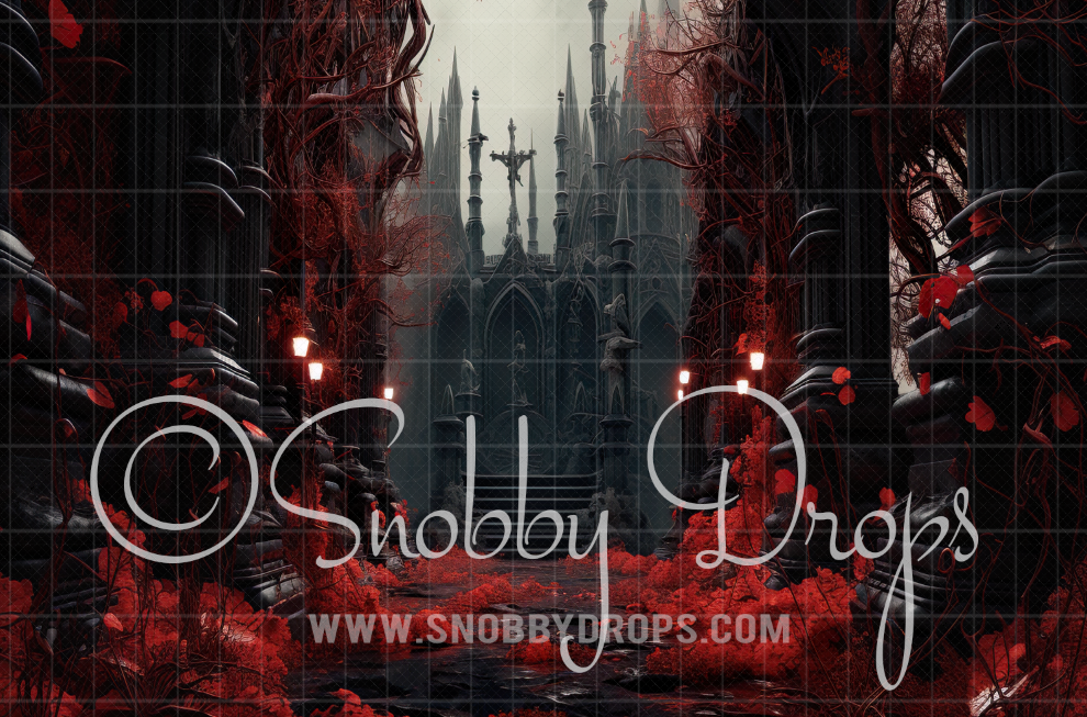 Red Gothic Castle Palace Fabric Backdrop by Snobby Drops