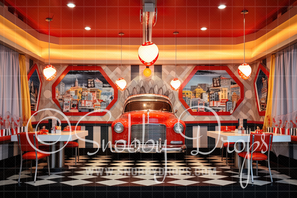 Red & Yellow Fifties Diner Fabric Backdrop by Snobby Drops