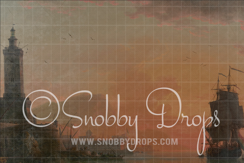 Snobby Drops Renaissance Sea Landscape Painterly Fabric Backdrop Made