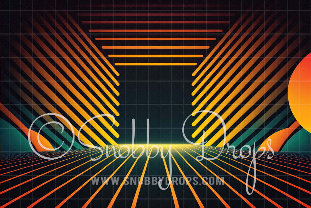 Snobby Drops Retro Abstract Lines 70s Themed Fabric Backdrop Made in