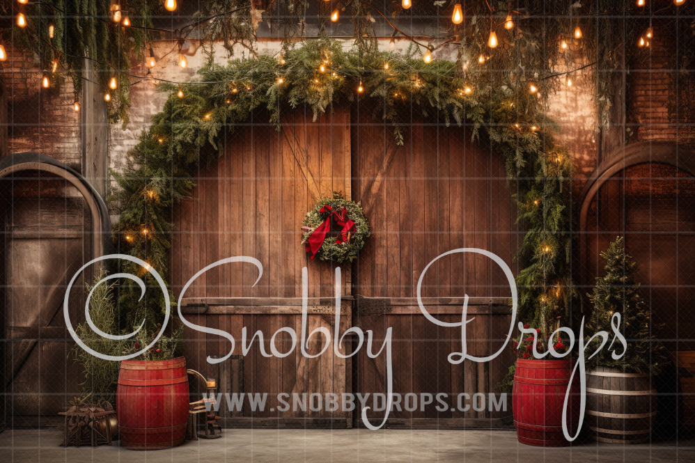 Snobby Drops Rustic Christmas Barn Door Fabric Backdrop Made in the