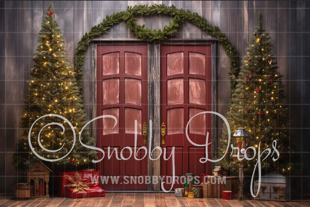 Snobby Drops Rustic Christmas Door Fabric Backdrop Made in the USA
