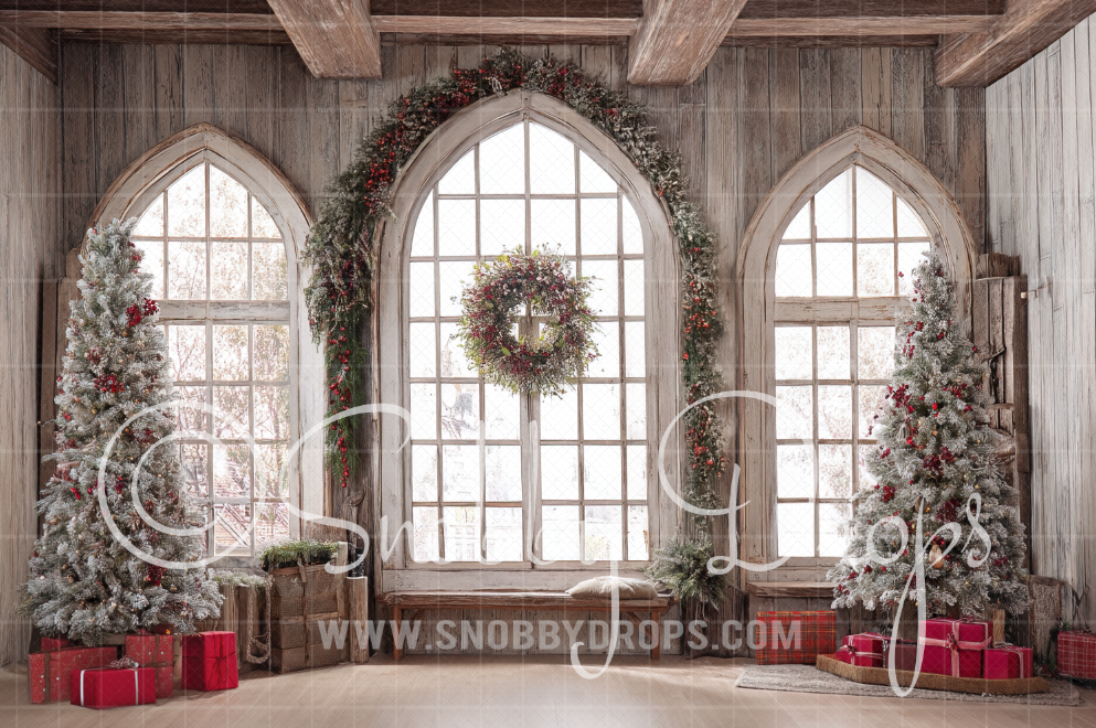 Shabby Chic White Christmas Trees with Windows Fabric Photography ...