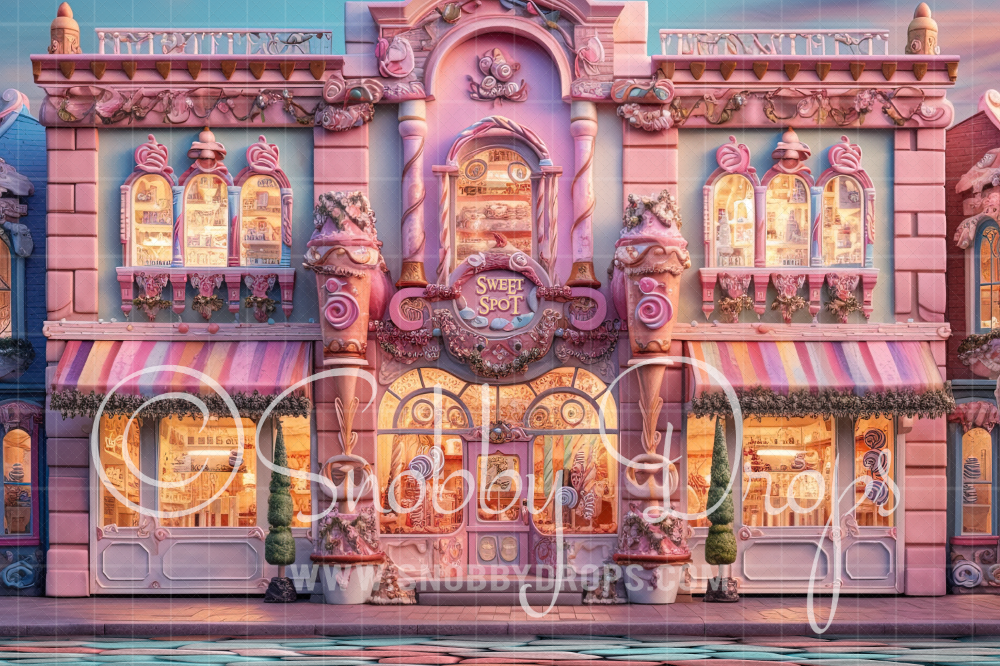 Snobby Drops Sweet Spot Pastel Candy Shop Storefront Fabric Backdrop