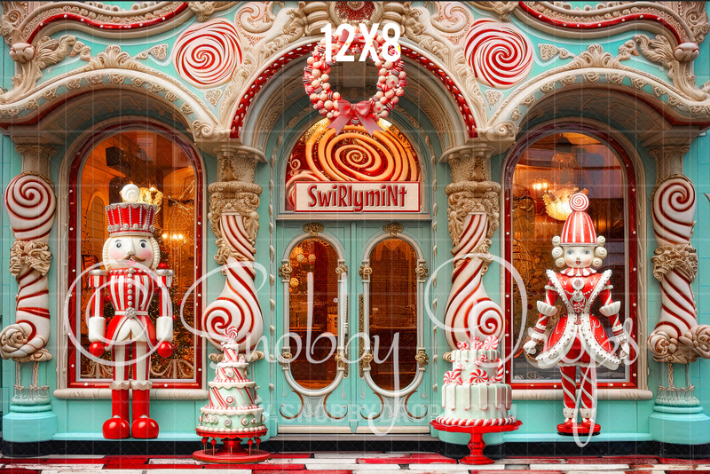 Snobby Drops SwirlyMint Nutcracker Candy Shop Storefront Fabric