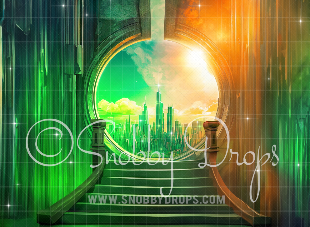 Wicked Circle Window Emerald City Fabric Backdrop by Snobby Drops USA