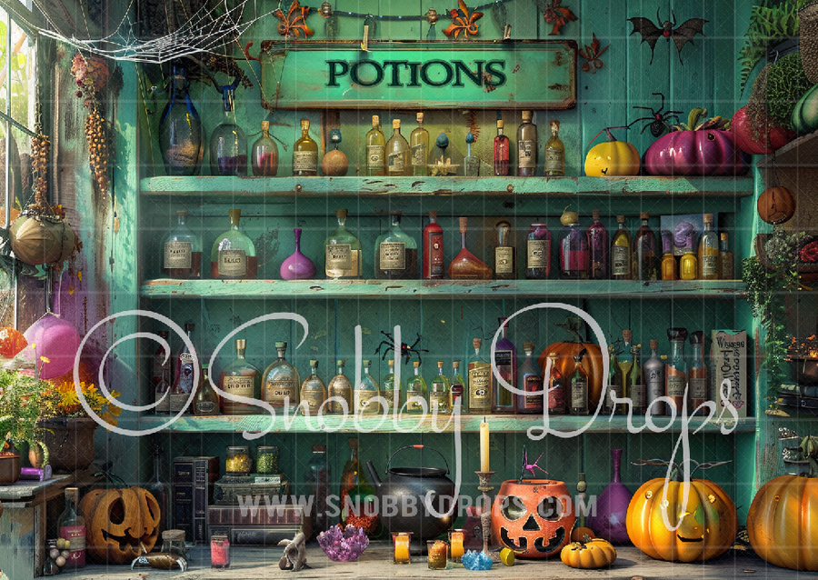 Witch Potion Room Halloween Fabric Backdrop by Snobby Drops USA